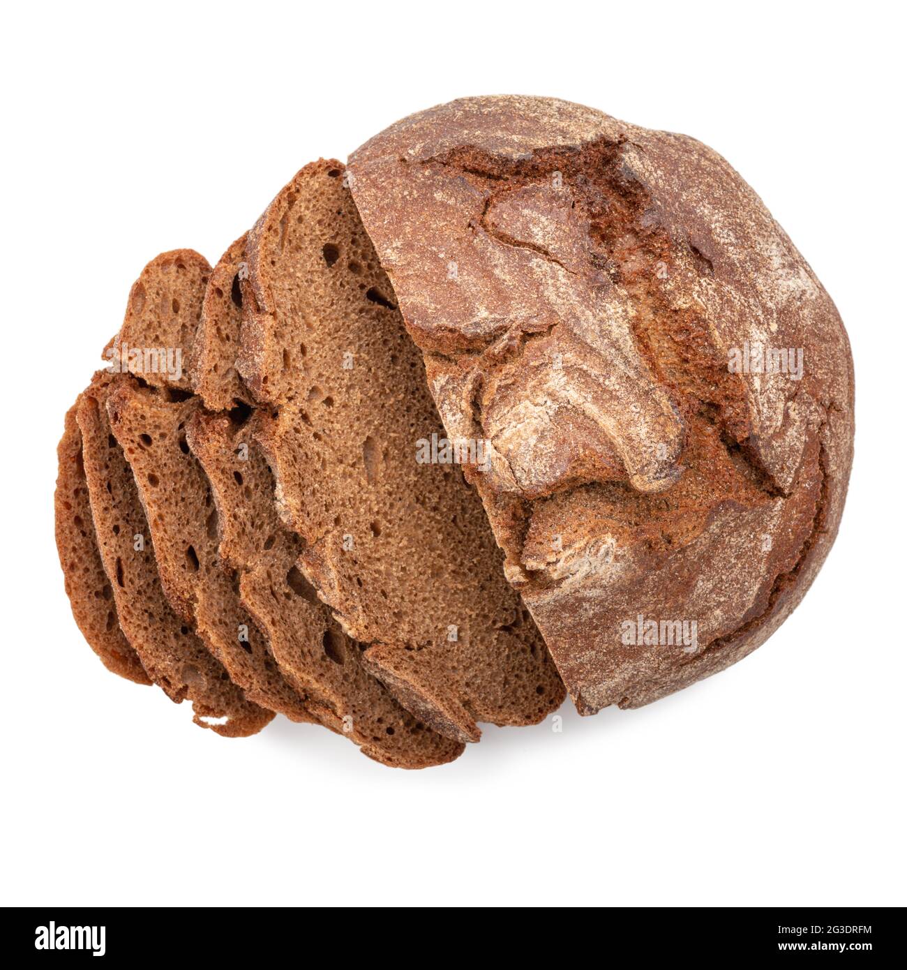 cutted rye round bread isolated on white background top view Stock ...
