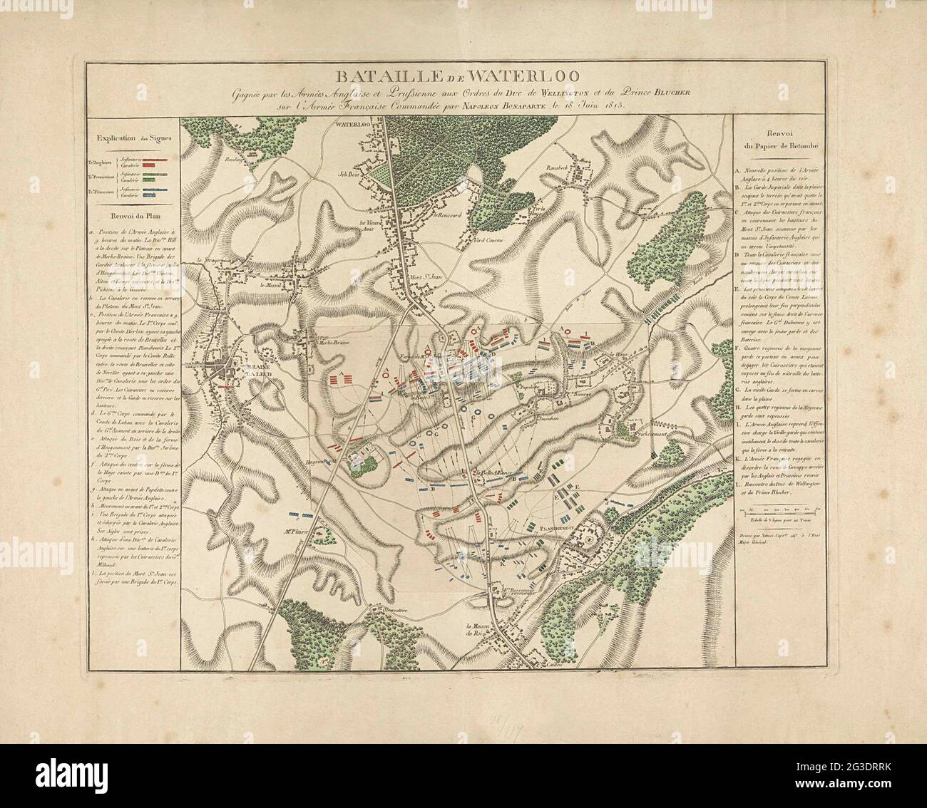 Plan of the Battle of Waterloo, 1815; Bataille de Waterloo Gagnée Par ...