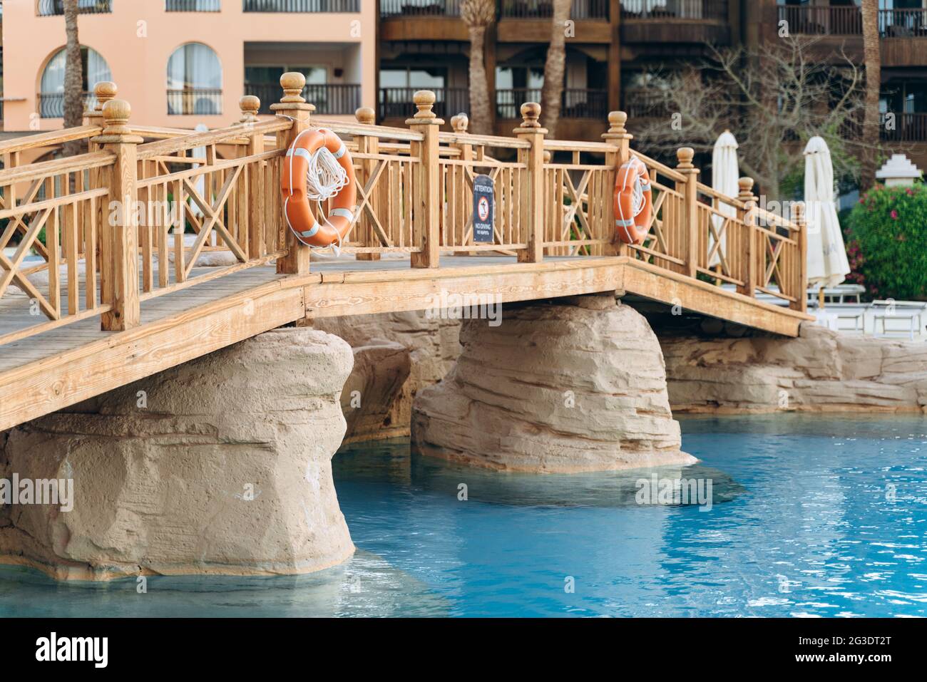 Rest by the sea, modern hotel. Bridge for walks Stock Photo - Alamy