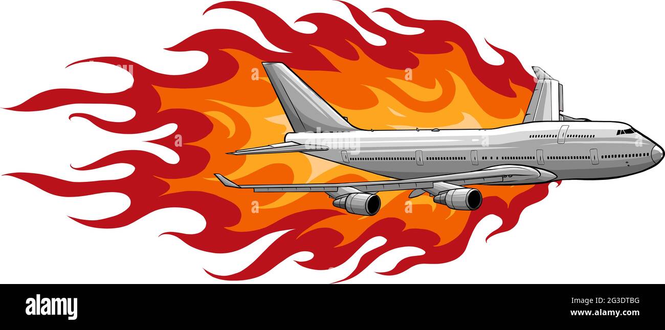 vector illustration of civil aircraft with flames Stock Vector Image ...