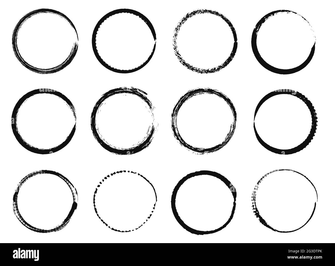 Grunge circle frames. Black ink brush round shapes, circular distress ...