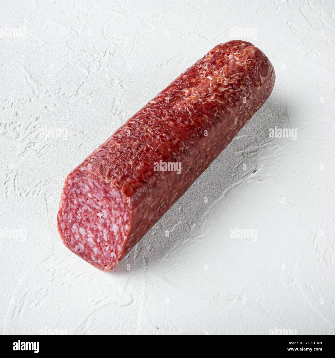 Traditional smoked salami sausage with spices set, square format, on ...