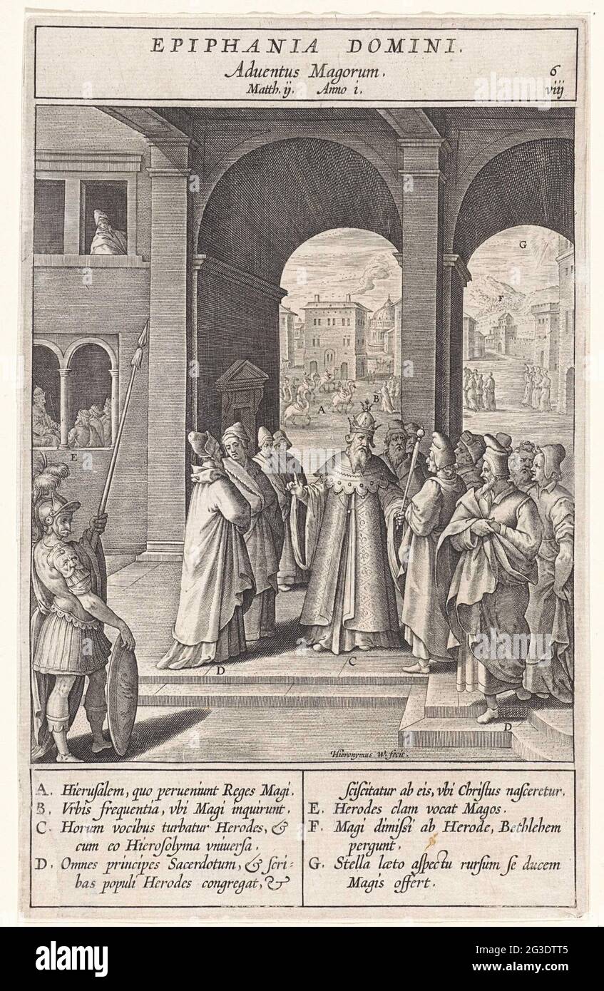Arrival of the kings; Epiphania Domini. The kings arrive in Bethlehem ...