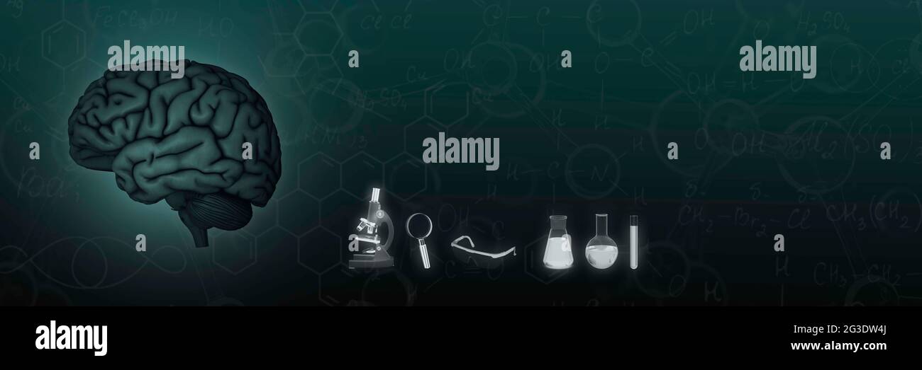 the concept of the brain. laboratory, glasses, microscope, flask, tests ...