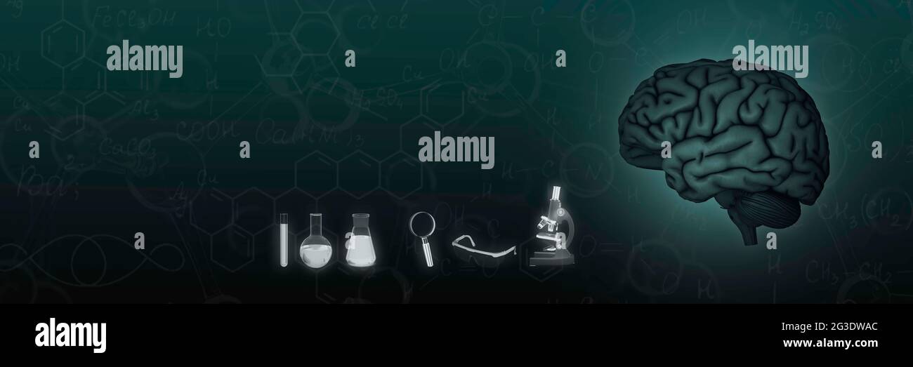 the concept of the brain. laboratory, glasses, microscope, flask, tests ...