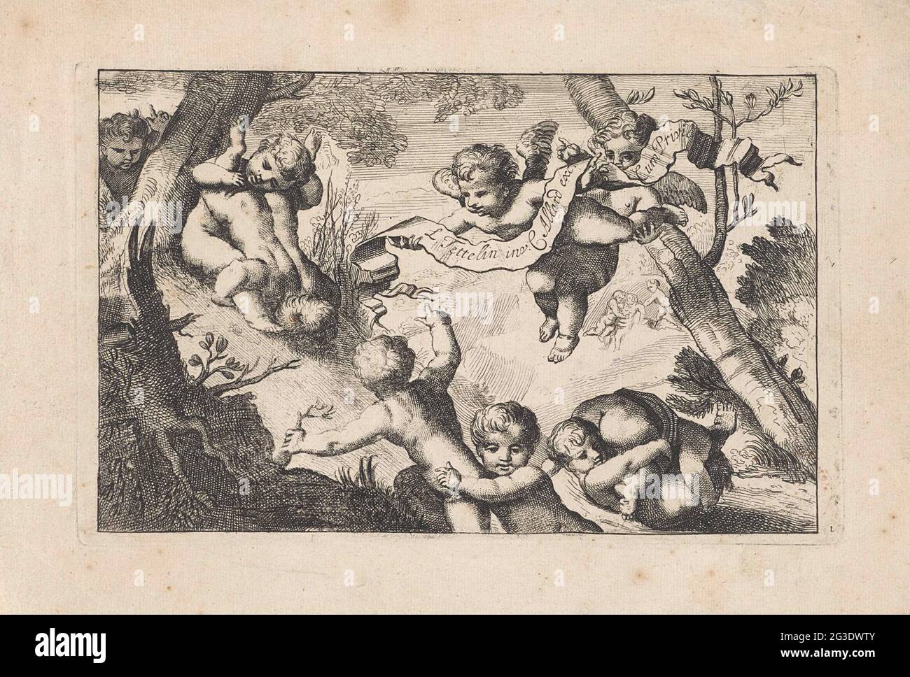 Fascinating putti; Playing putti. Putti stuff together on a tree-rich ...