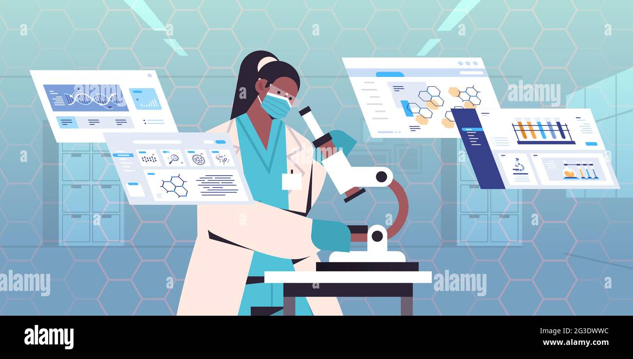 scientist looking to microscope researcher making microbiology research ...