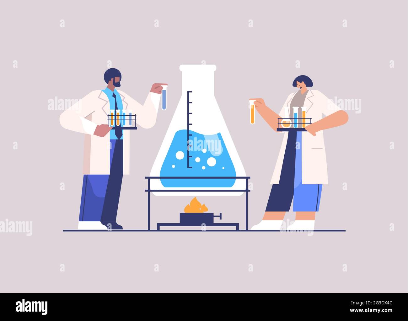 research scientist working with test tube researchers making chemical ...