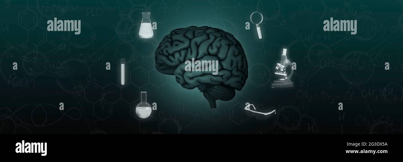the concept of the brain. laboratory, glasses, microscope, flask, tests ...