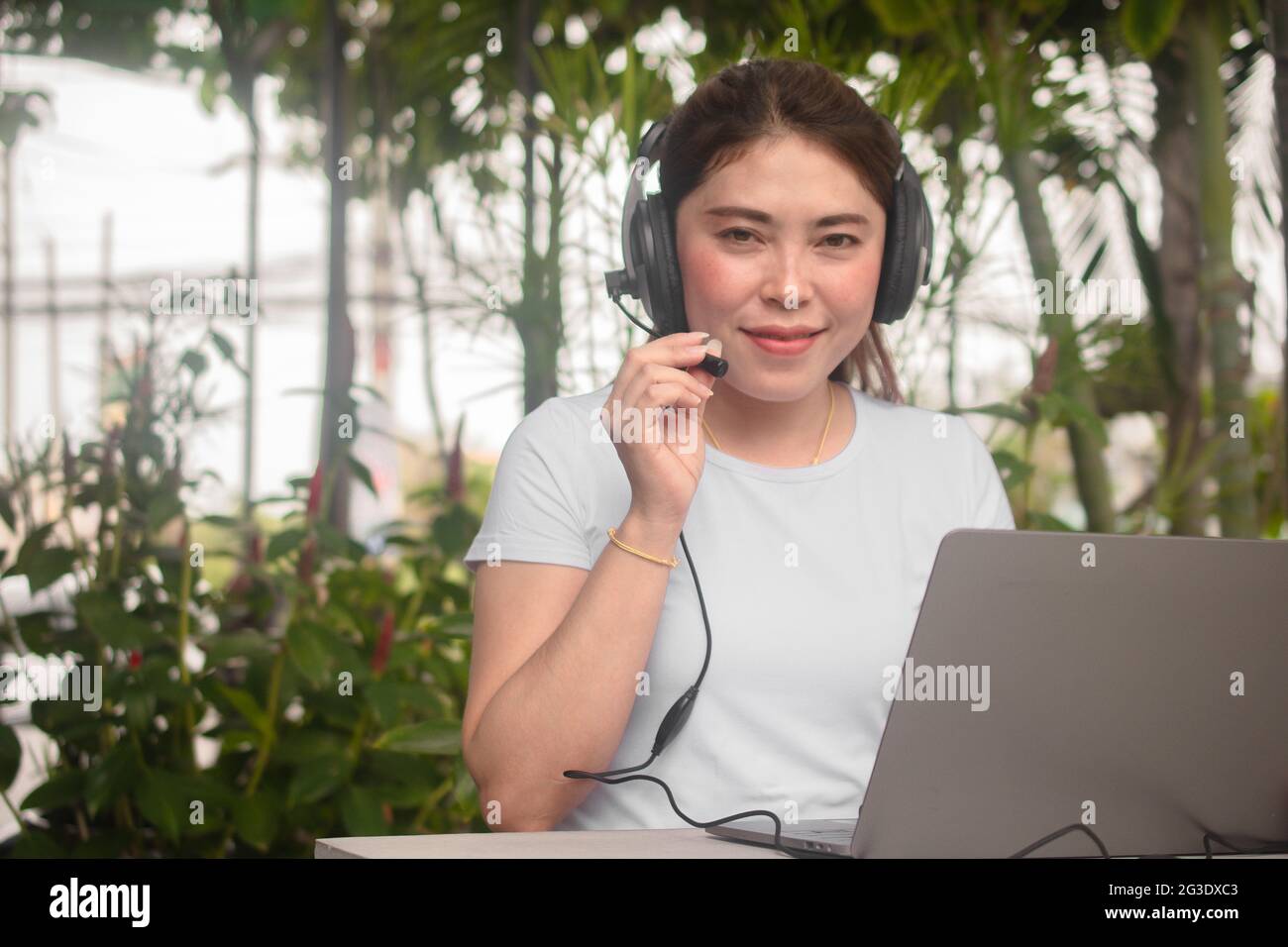 Woman work freelance call center support ,Woman working computer ...