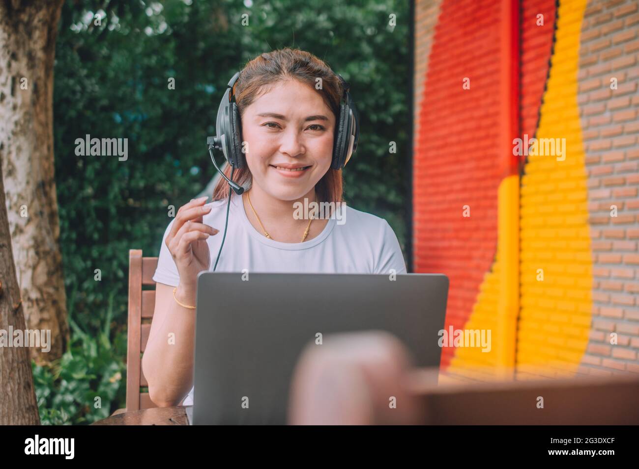 Woman work freelance call center support ,Woman working computer ...