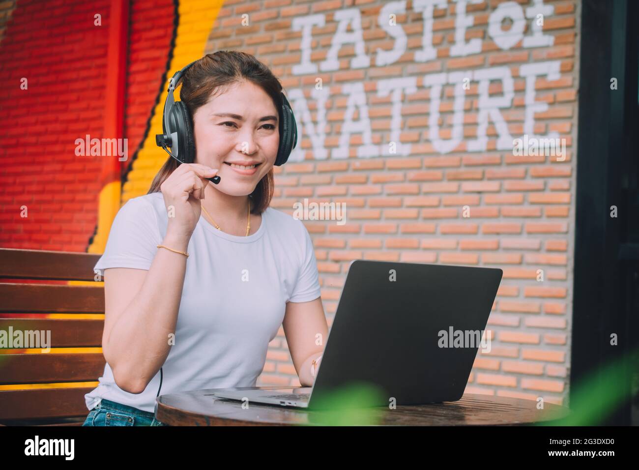 Woman work freelance call center support ,Woman working computer ...