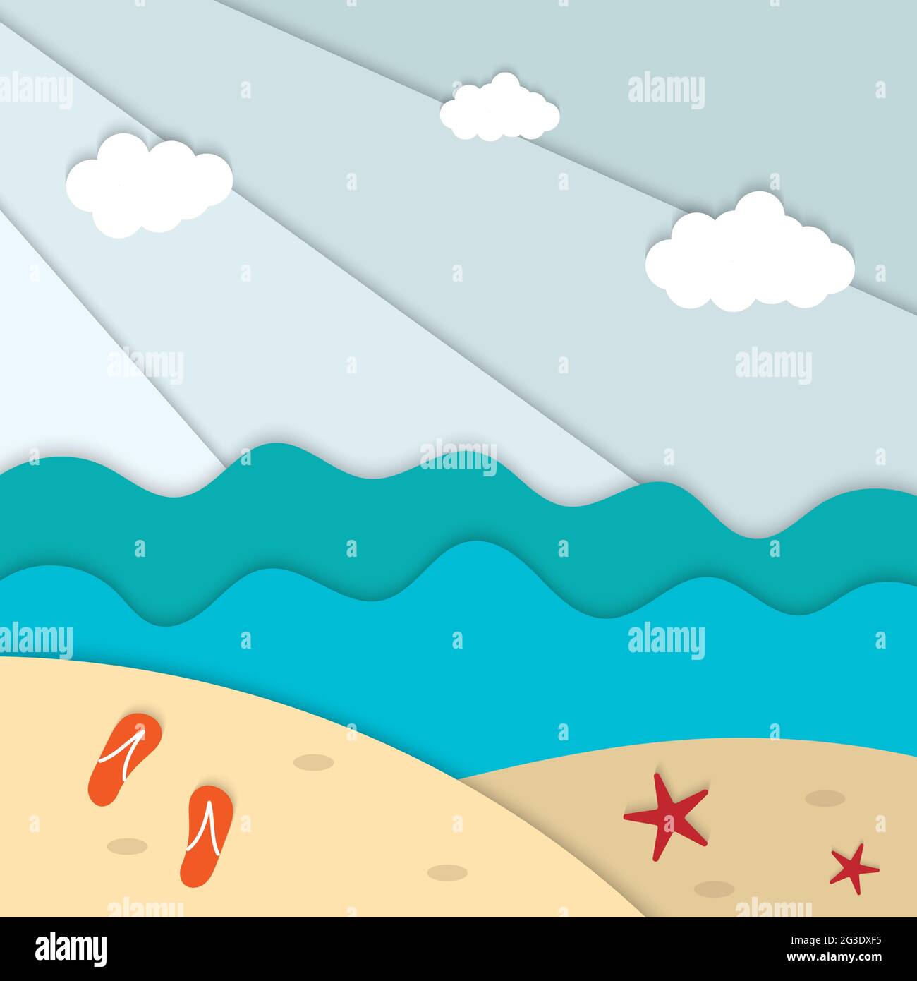 Hello Summer Beach paper cut background vector,ocean view with starfish ...
