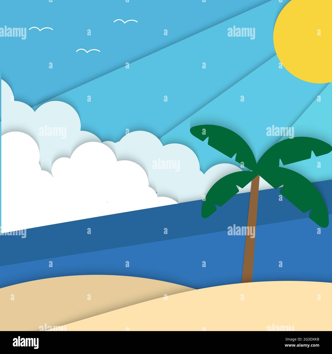 Beauty Summer Beach papercut background vector,ocean view with coconut ...