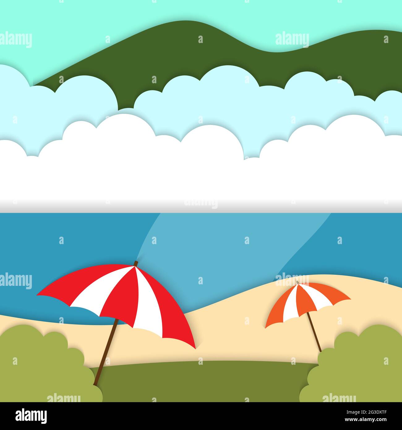 Hello Summer Beach paper cut background vector,ocean view umbrella ...