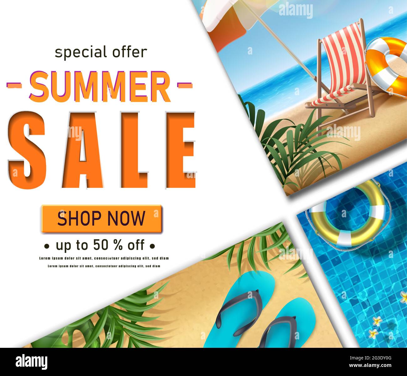 Vector summer sale horizontal banner template with summer beach ...