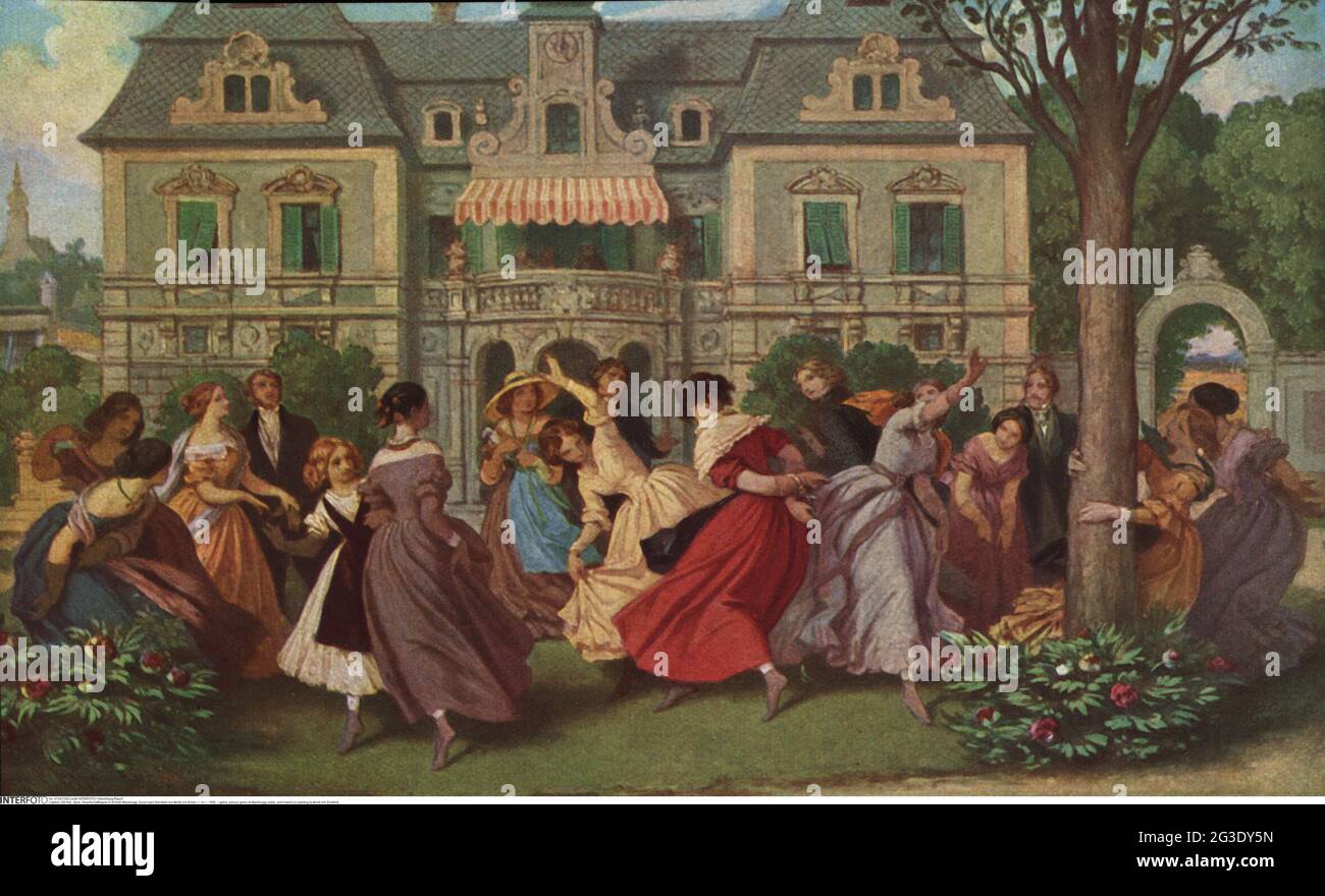 game, parlour game at Atzenbrugg castle, print based on painting by ...