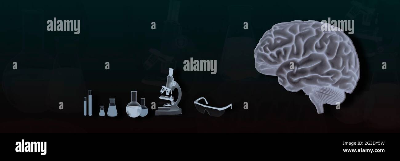 the concept of the brain. laboratory, glasses, microscope, flask, tests ...
