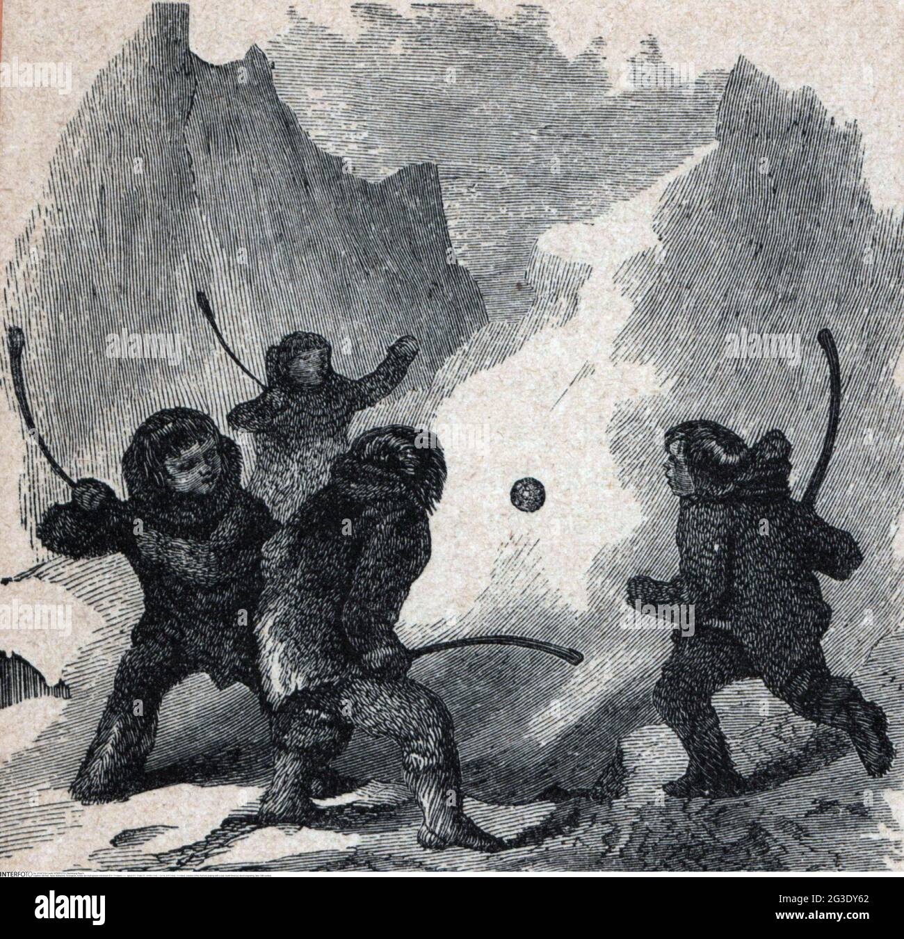 game, ball game, rounders, children of the Inuit are playing with a ...
