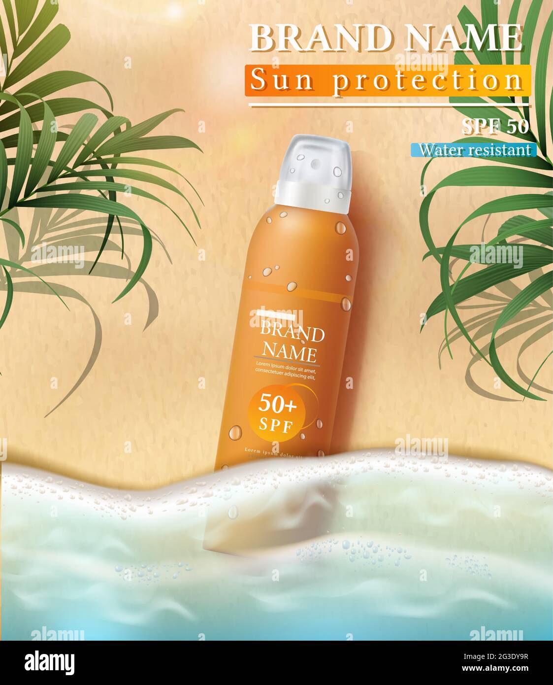 Vector summer sunscreen protection banner with sunscreen bottle on the ...