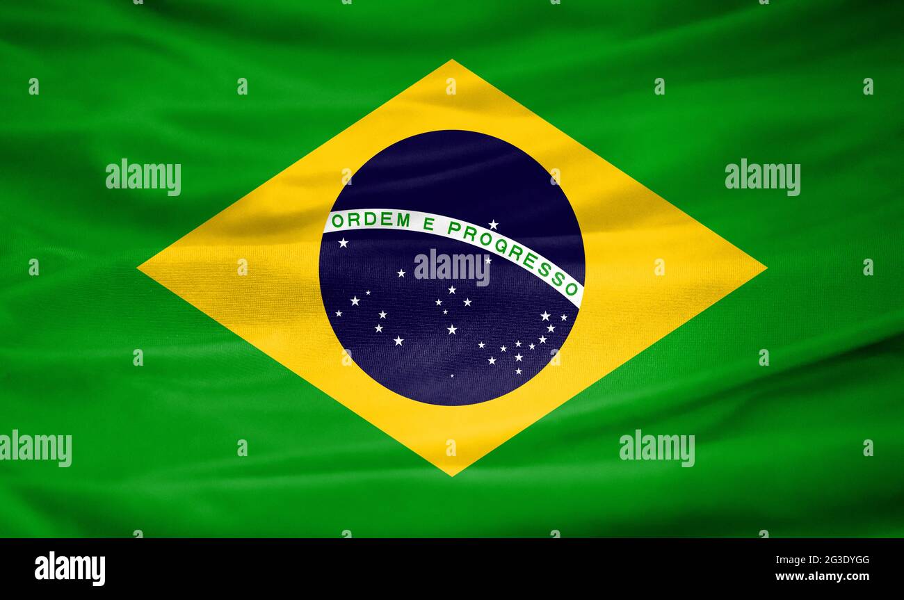 Realistic flag of Brazil on the wavy surface of fabric Stock Photo - Alamy