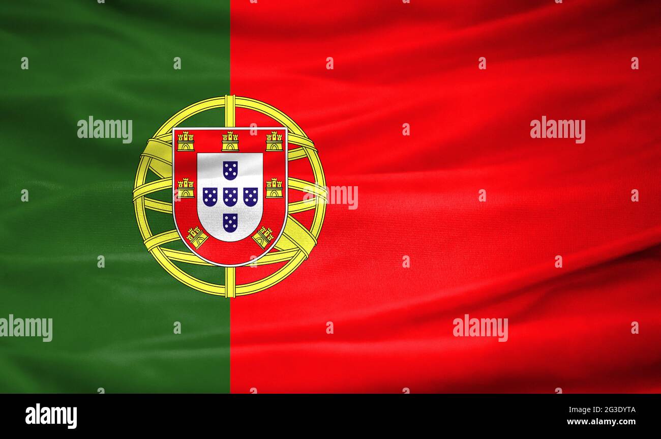 Realistic flag of Portugal on the wavy surface of fabric Stock Photo ...