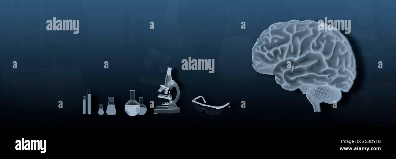the concept of the brain. laboratory, glasses, microscope, flask, tests ...