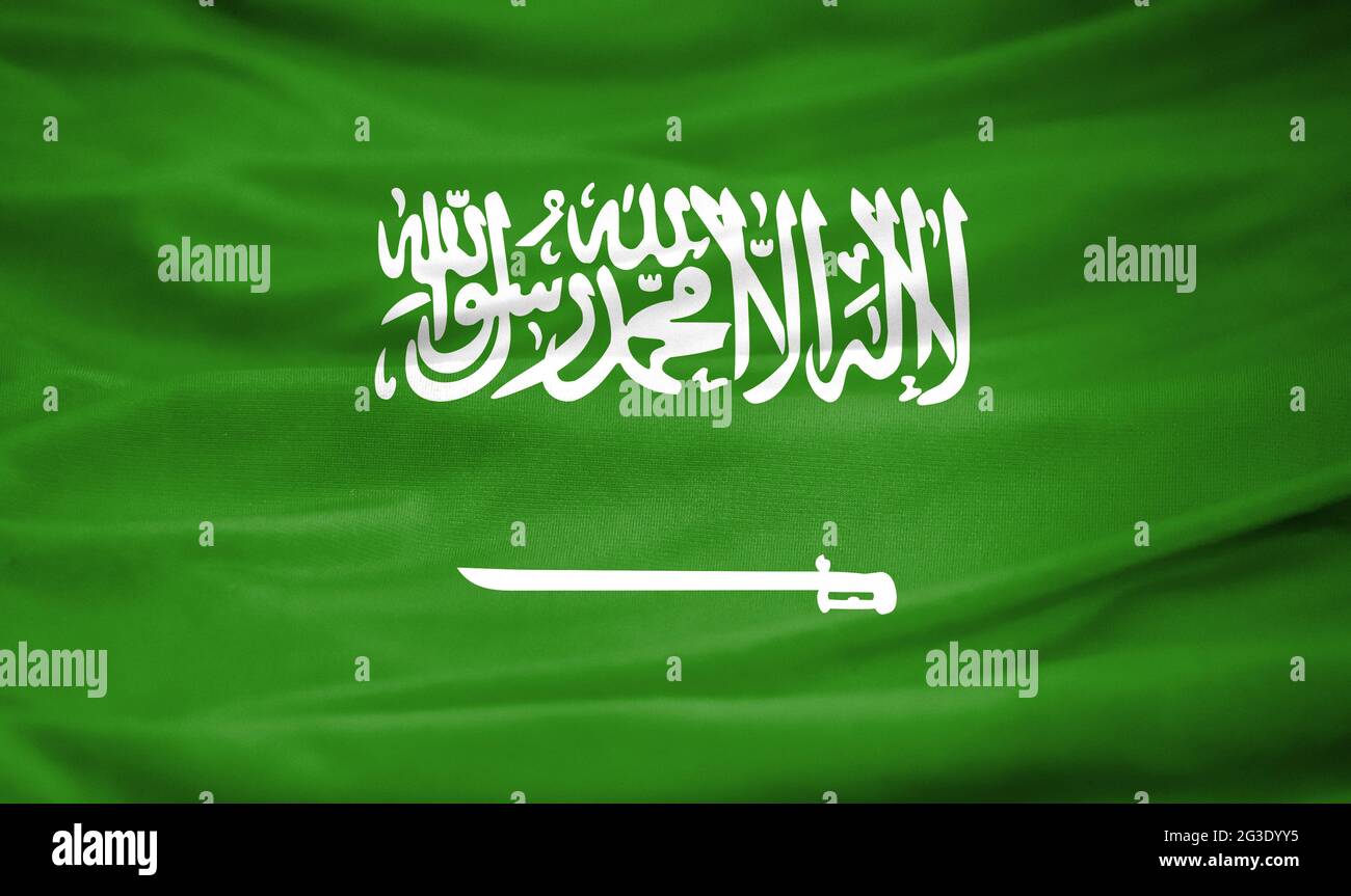 Realistic flag of Saudi Arabia on the wavy surface of fabric Stock ...