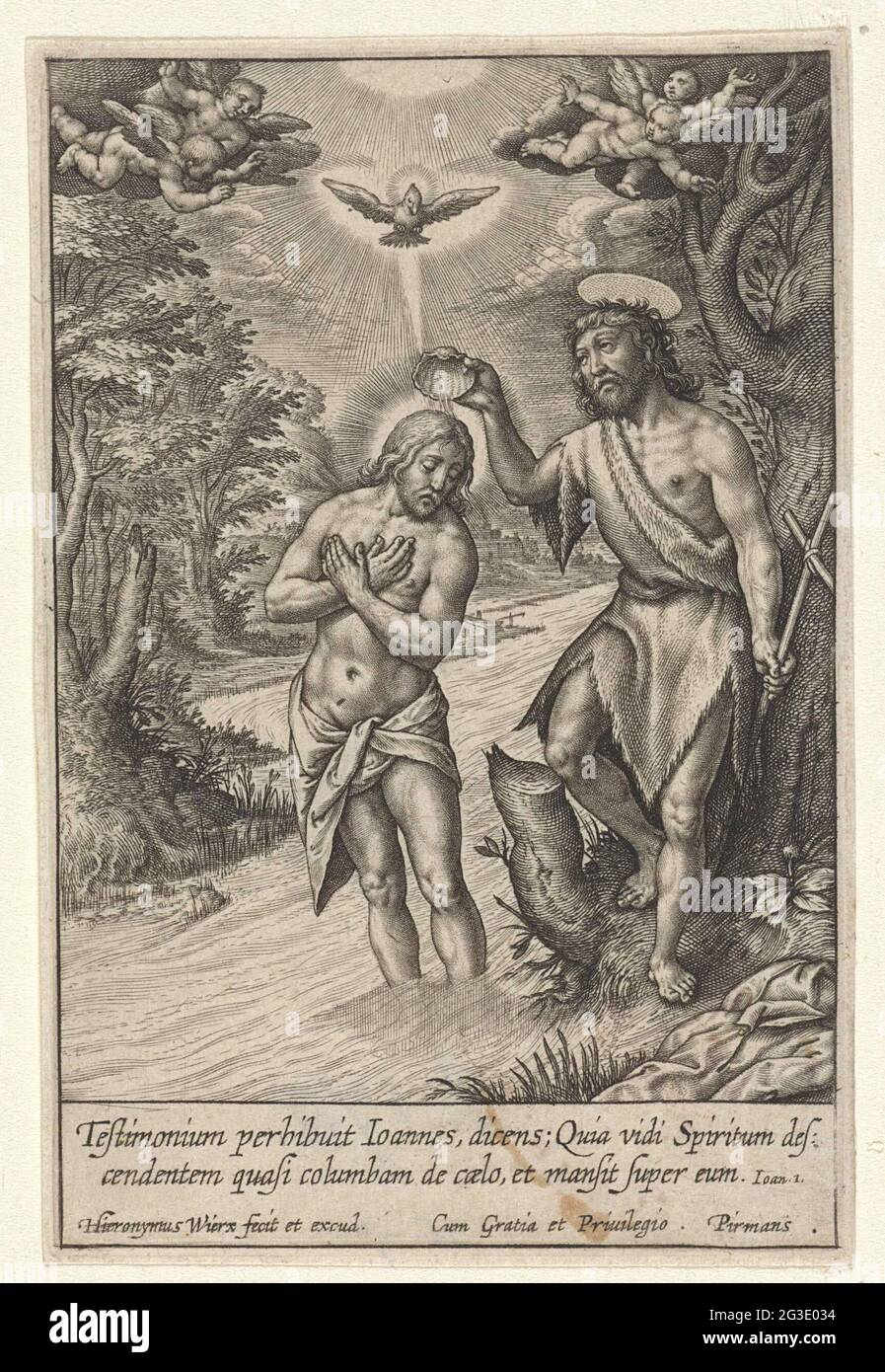 Baptism of Christ. Christ is baptized by John the Baptist in the Jordaan. God in the form of a ...