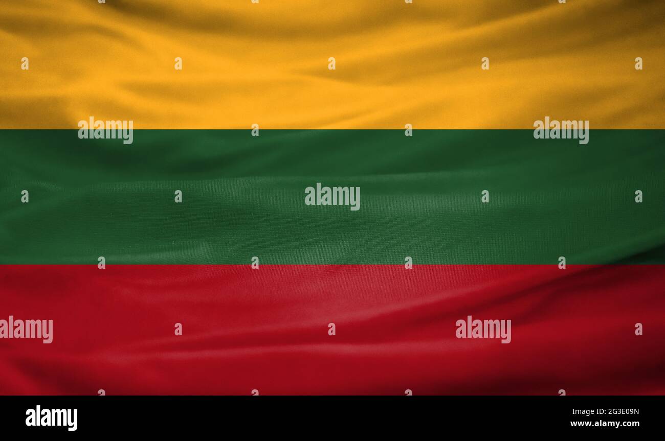Realistic flag of Lithuania on the wavy surface of fabric Stock Photo ...