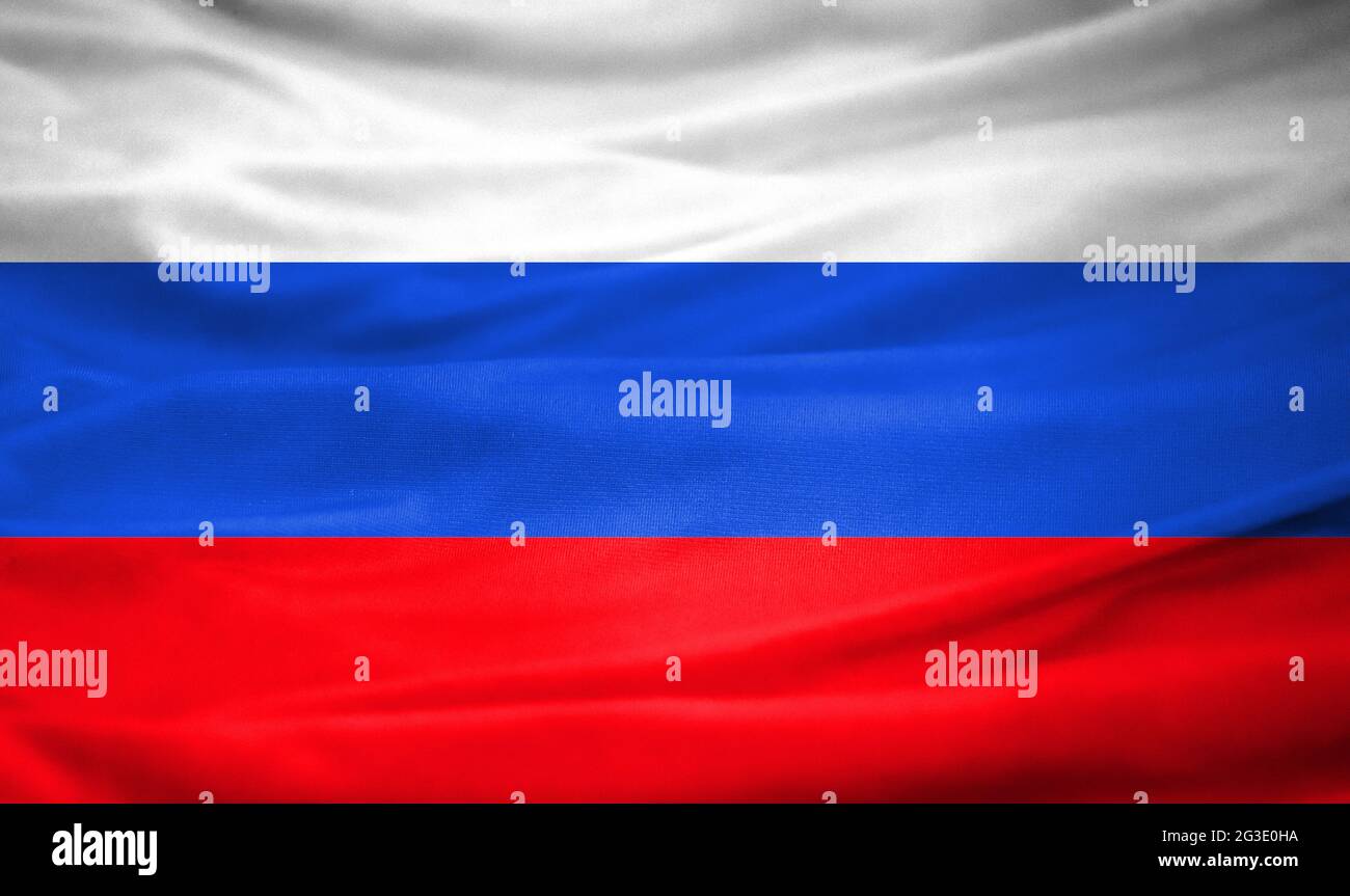 Realistic flag of Russia on the wavy surface of fabric Stock Photo - Alamy