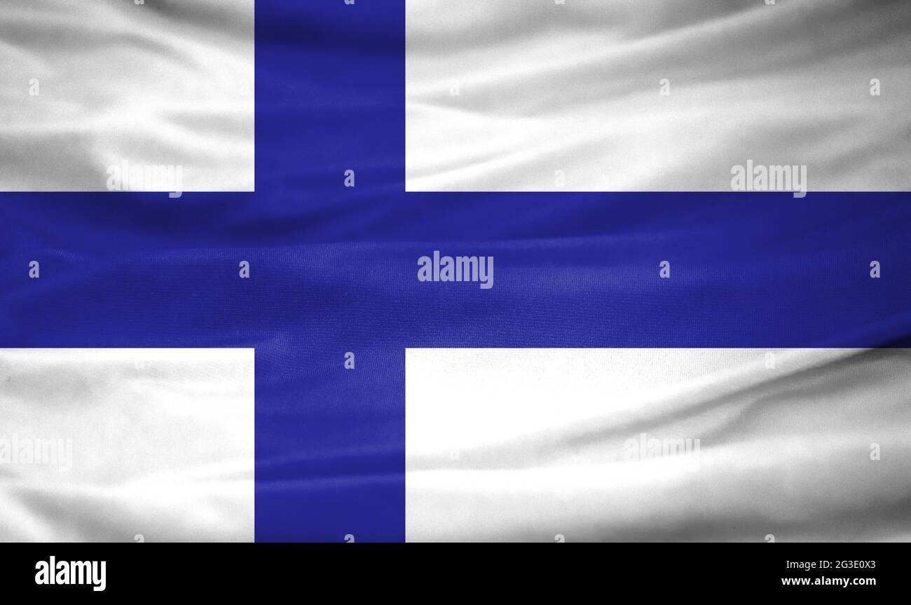 Realistic flag of Finland on the wavy surface of fabric Stock Photo - Alamy