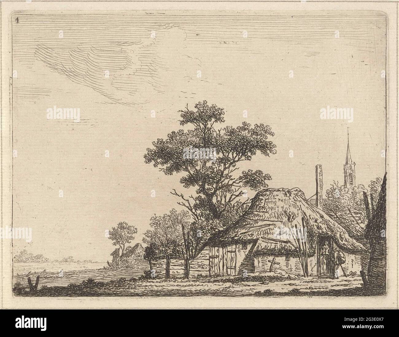 Farmhouse with a church in the background; Landscapes with homes ...