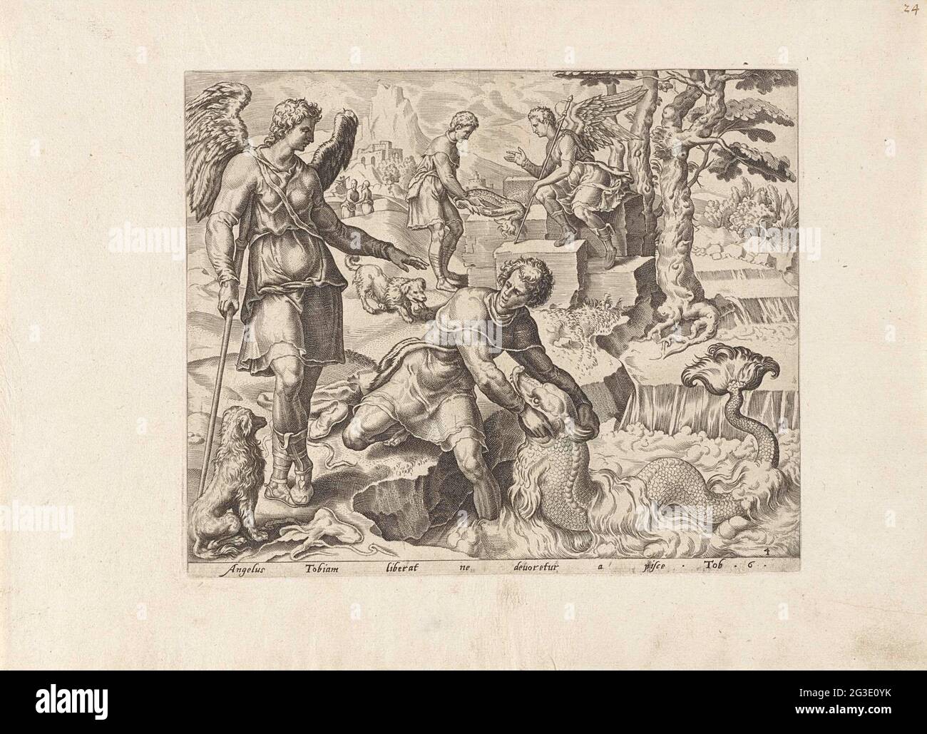 Tobias catches the fish; Story of Tobias. The Archangel Rafaël ...