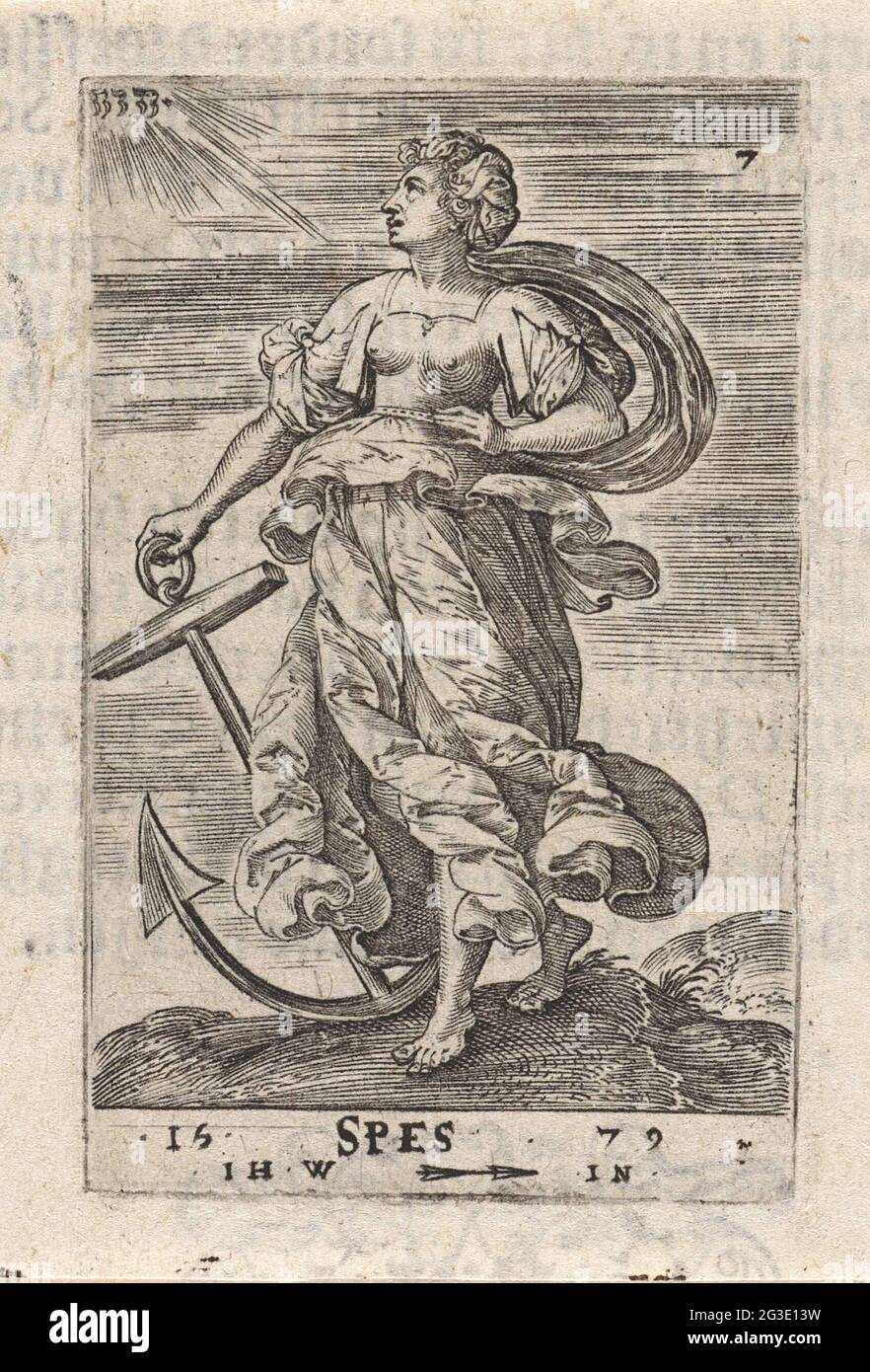 Hope; SPES; Seven virtues and knowledge. Landscape with the female ...