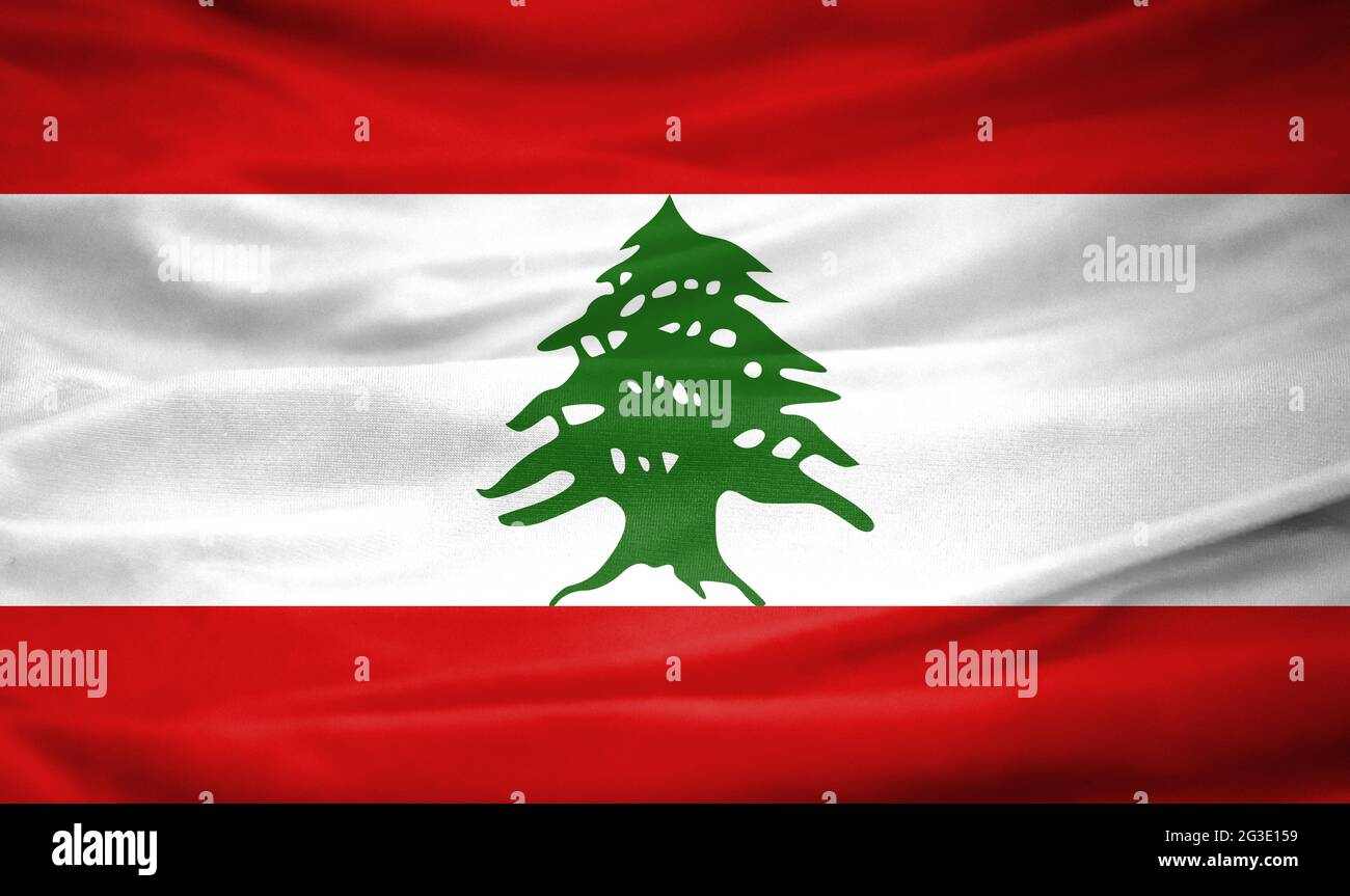 Realistic flag of Lebanon on the wavy surface of fabric Stock Photo - Alamy