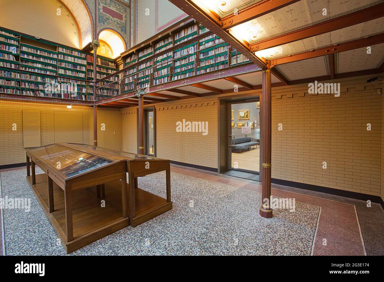Showcases with coins and tokens on the library plates with a view of ...