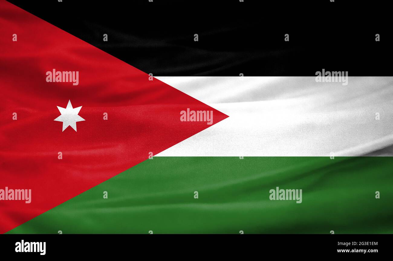 Realistic flag of Jordan on the wavy surface of fabric Stock Photo - Alamy
