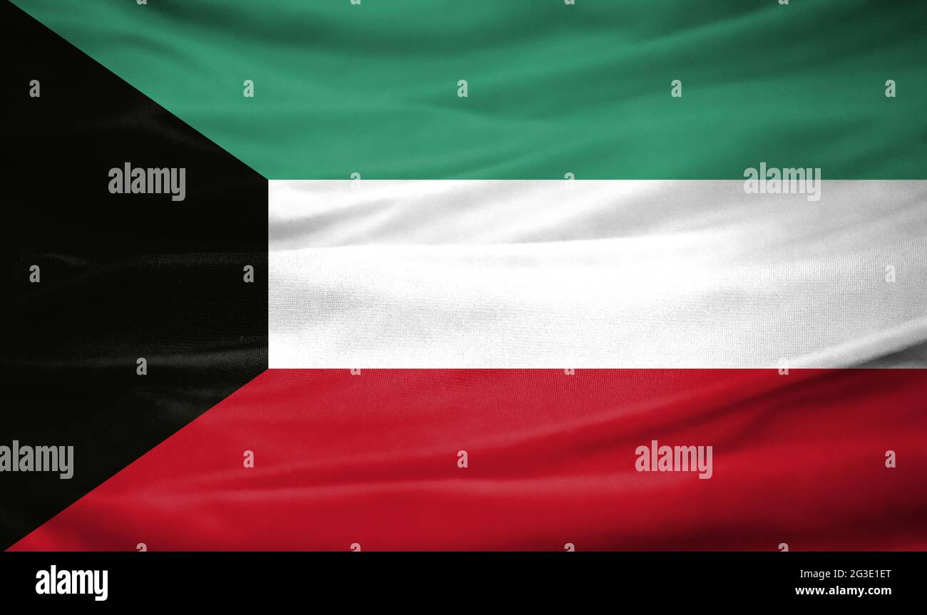Realistic flag of Kuwait on the wavy surface of fabric Stock Photo - Alamy