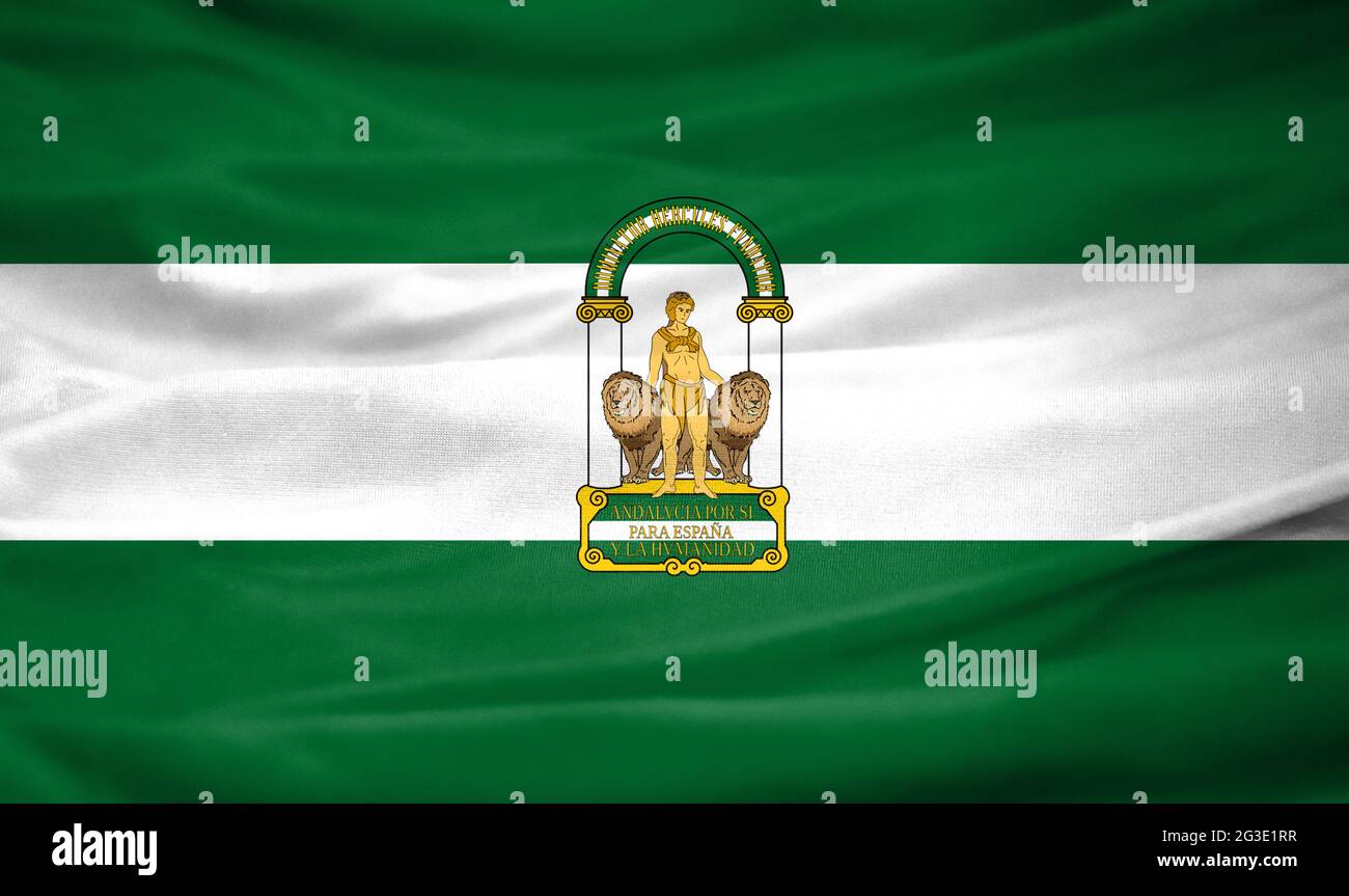 Realistic flag of Andalusia on the wavy surface of fabric Stock Photo ...