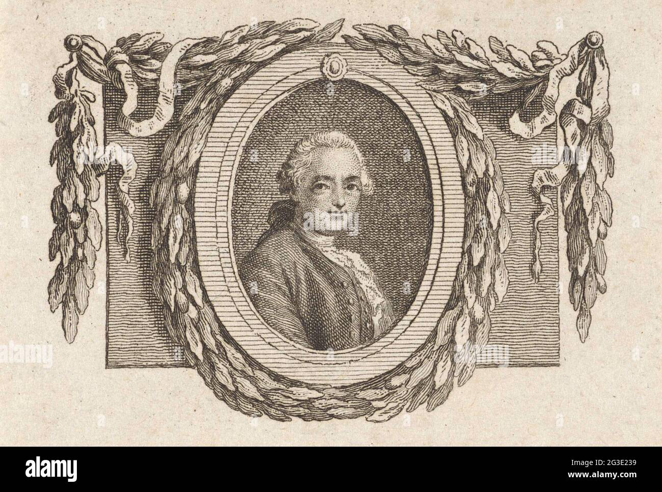Portrait of Jean-Jacques Rousseau, surrounded by a laurel wreath ...