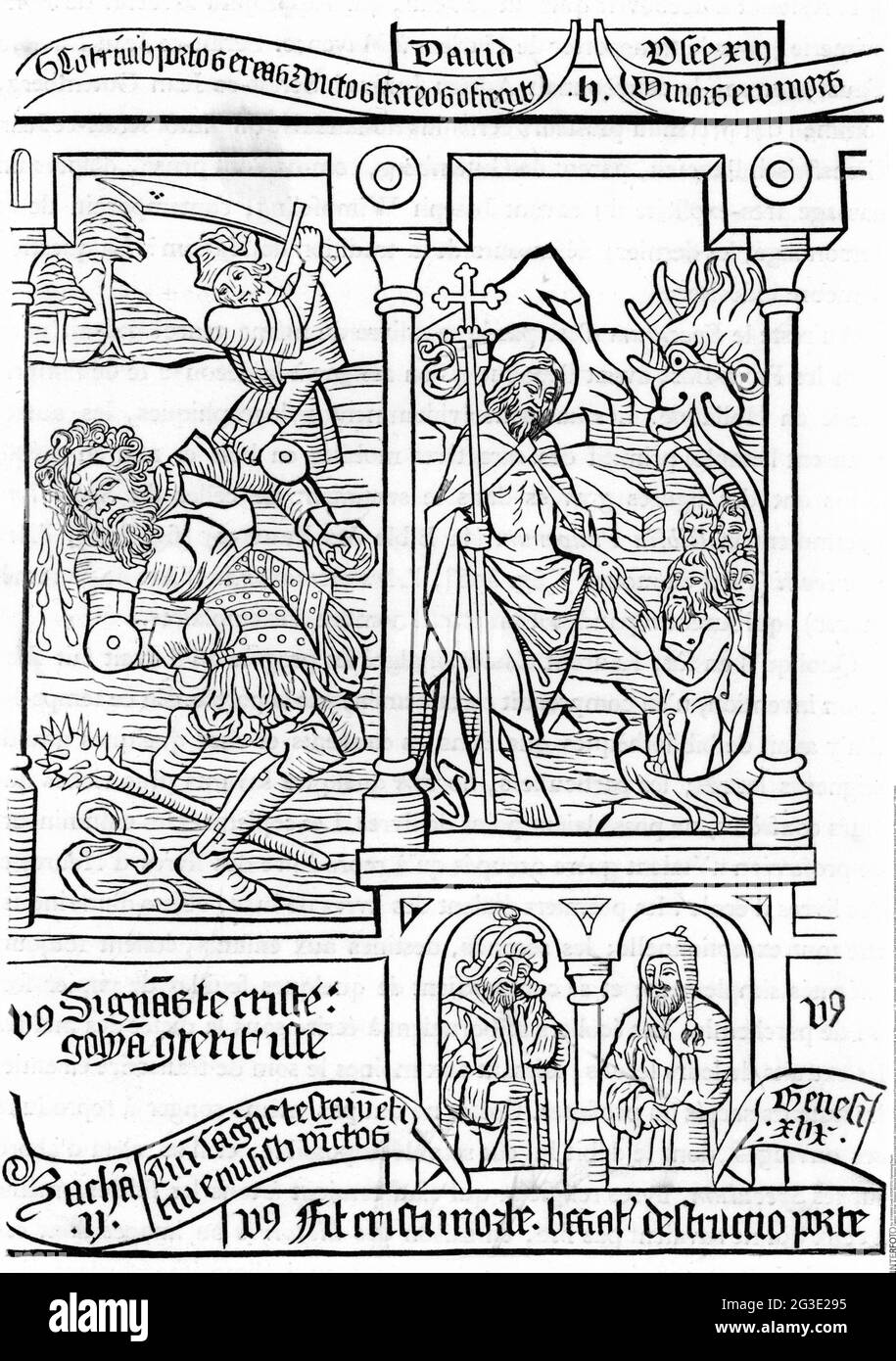 religion, biblical scene, David striking down Goliath, Christ releasing ...