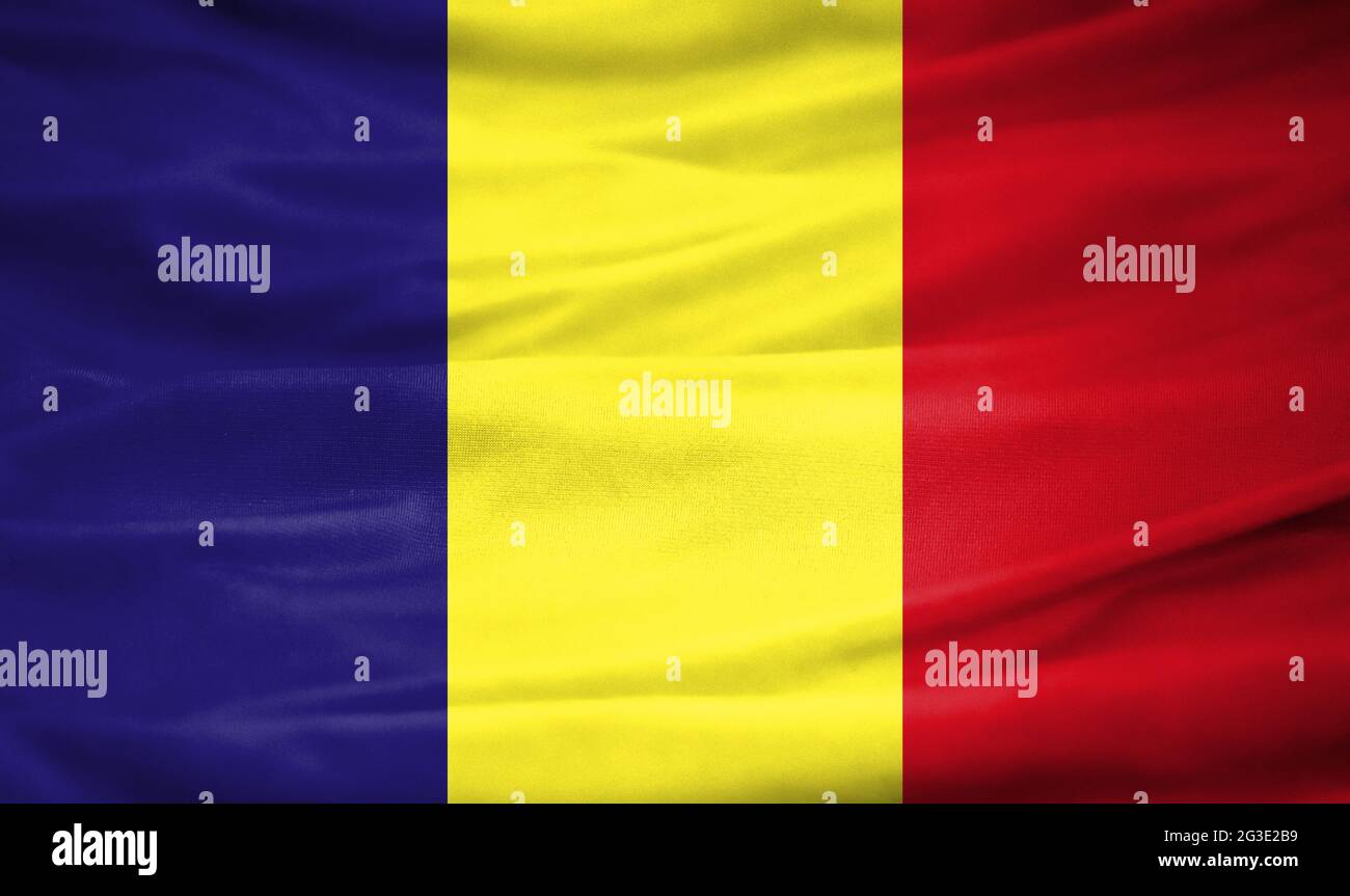 Realistic flag of Romania on the wavy surface of fabric Stock Photo - Alamy