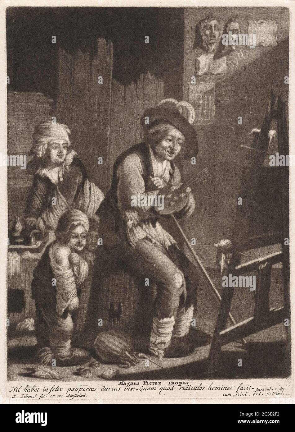 Poor painter with his family; Magnus Pictor Inops. A poor painter and ...