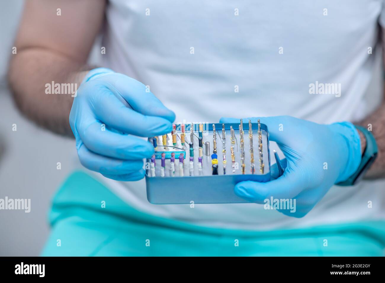 Close up picture of doctors hands with dental medical tools Stock Photo ...