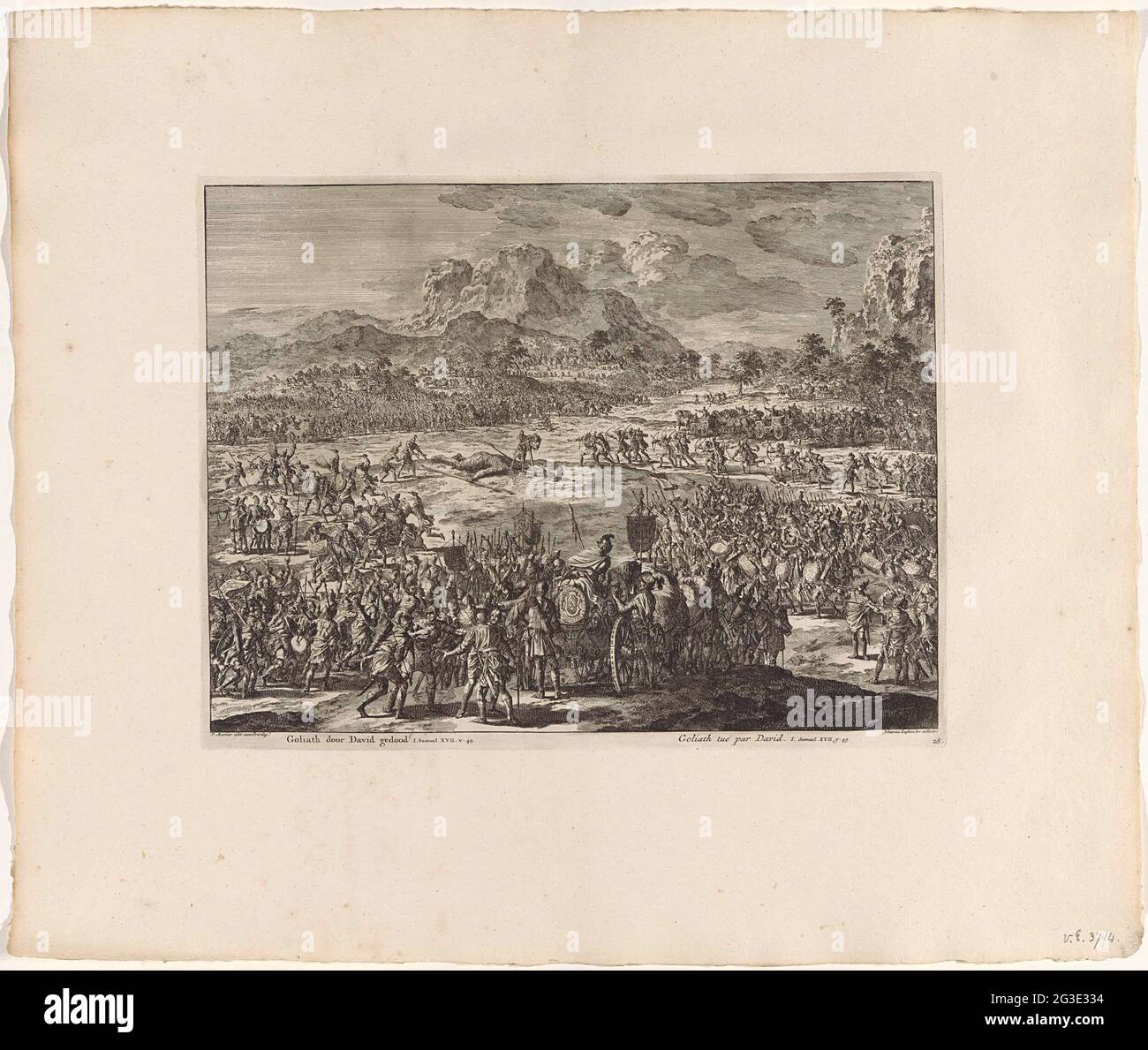 David kills Goliath; Goliath killed by David. Battlefield with the ...