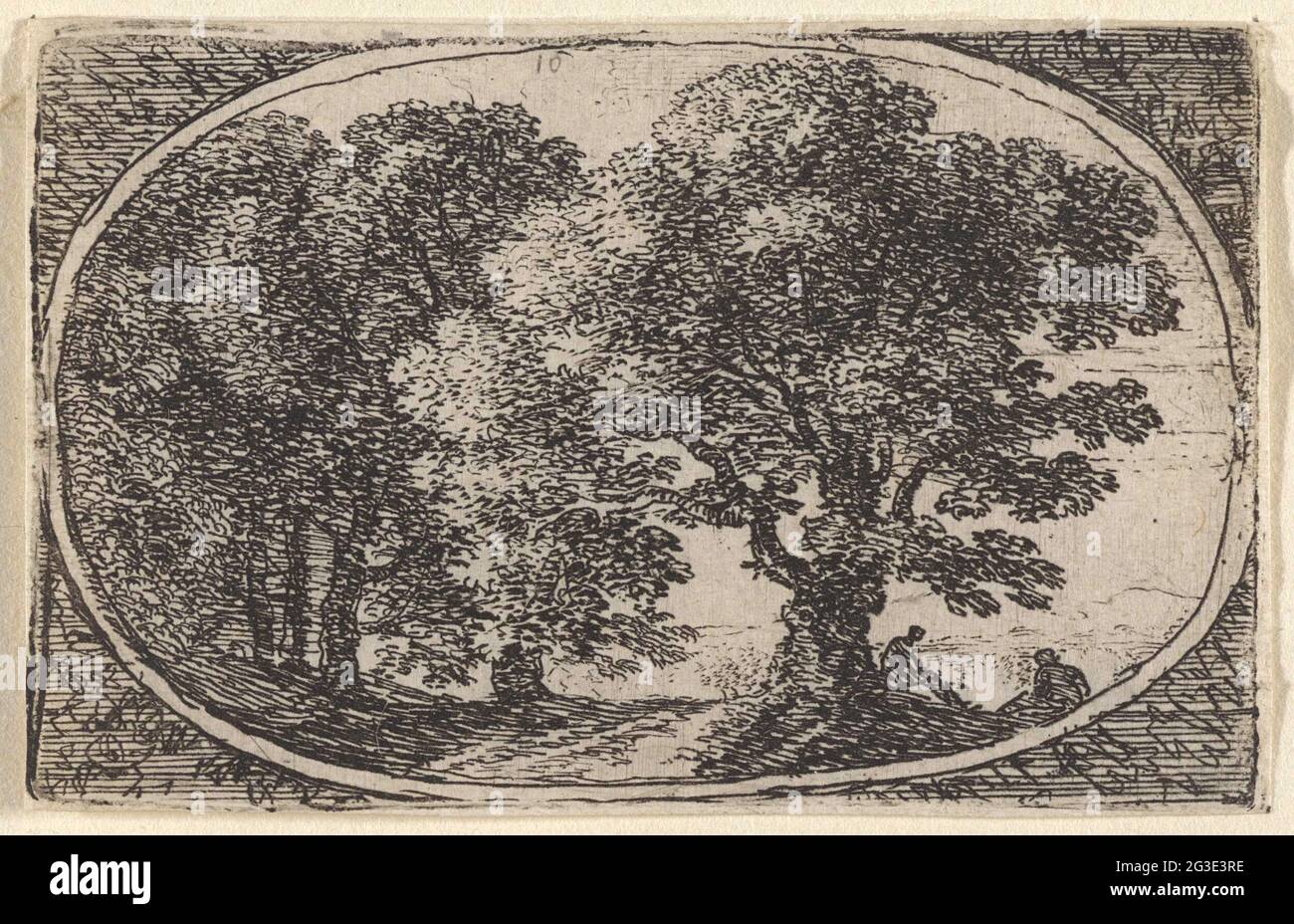 Landscape with two figures under a tree; Oval fantasy landscapes ...