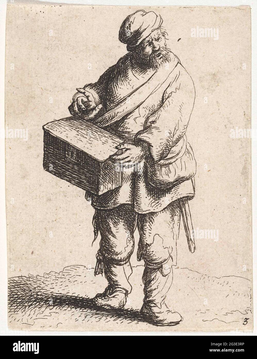 Marskramer; Standing figures. A nozzle with a box, which he wears with ...