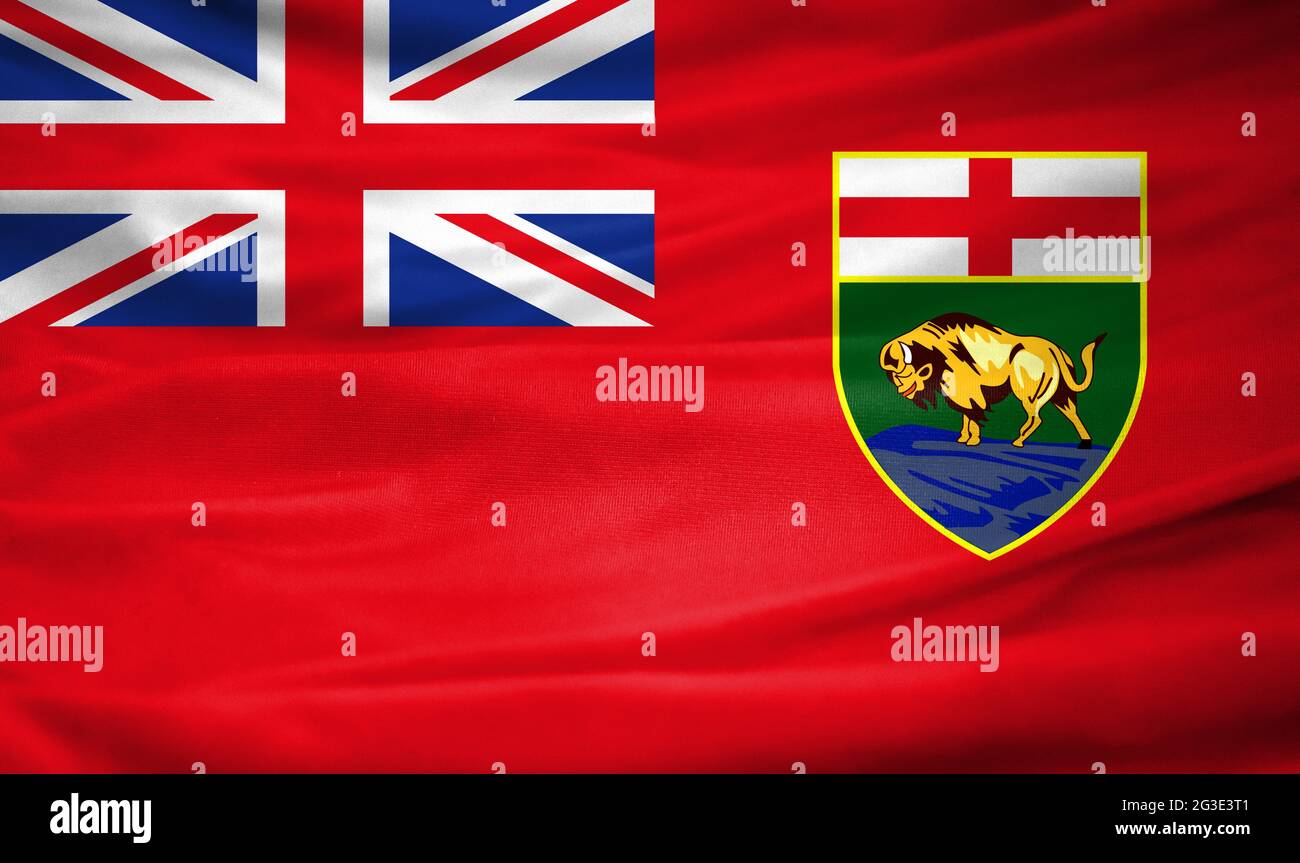 Realistic flag of Manitoba on the wavy surface of fabric Stock Photo ...