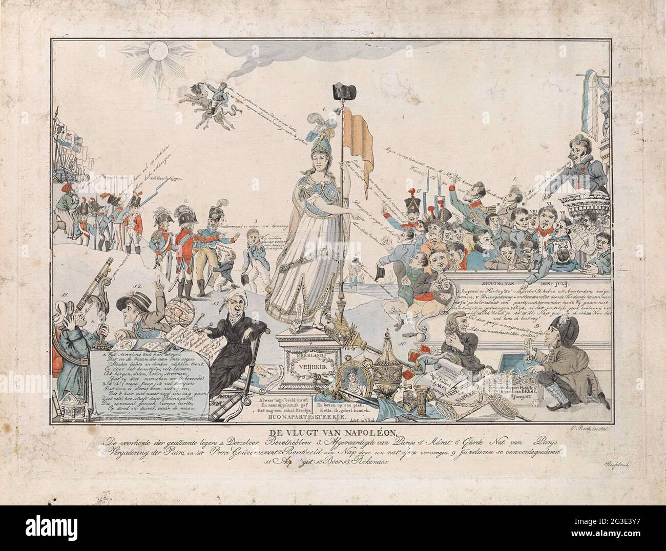 Flight from Napoleon, 1815; The quick from Napoléon. Cartoon on the ...